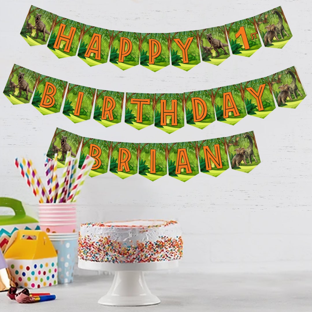 Dinosaurs Birthday Banner for Wall Party Decor Customized With Ribbon ...