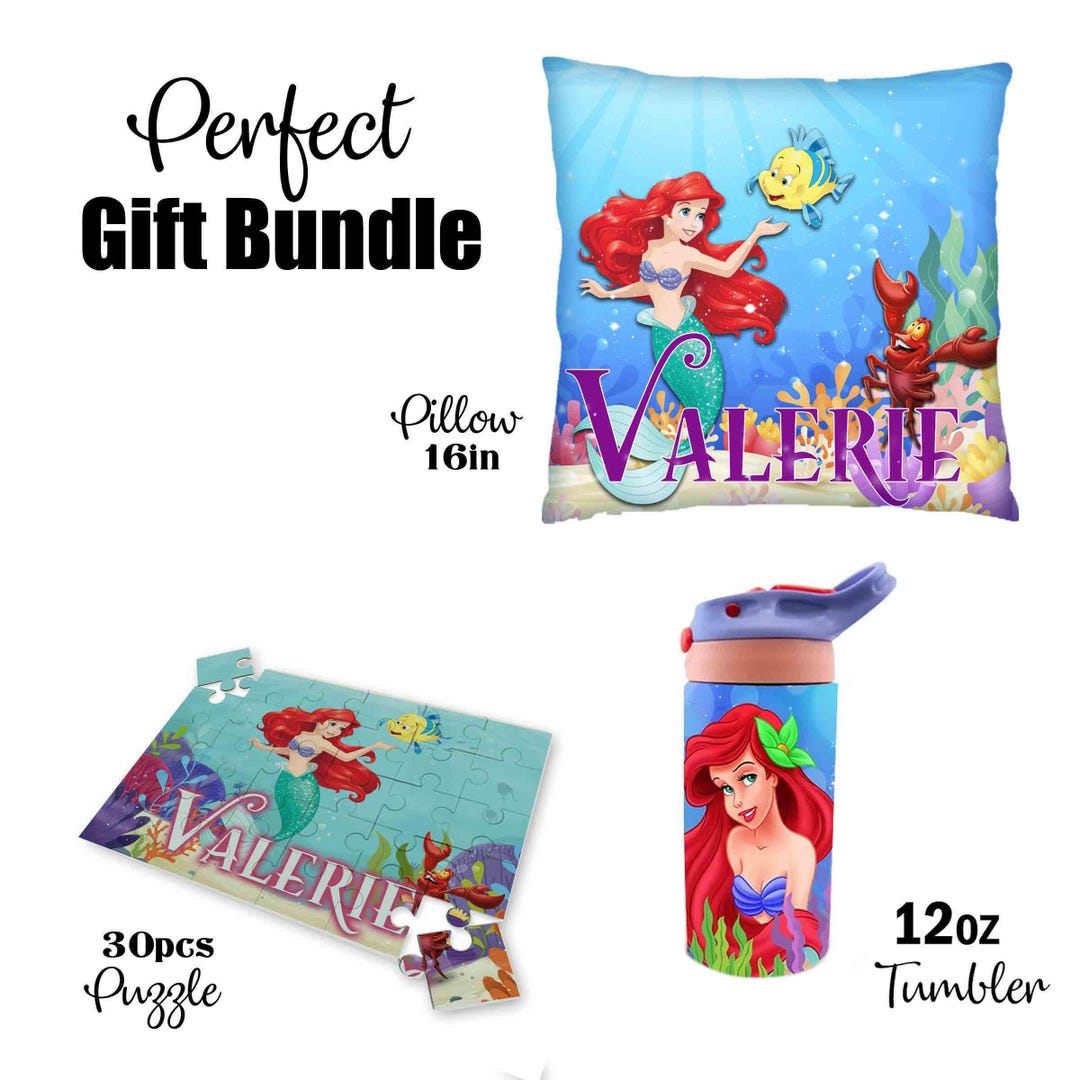 The Little Mermaid Gift Bundle for Kids Custom Name Puzzle 16in Pillow ...