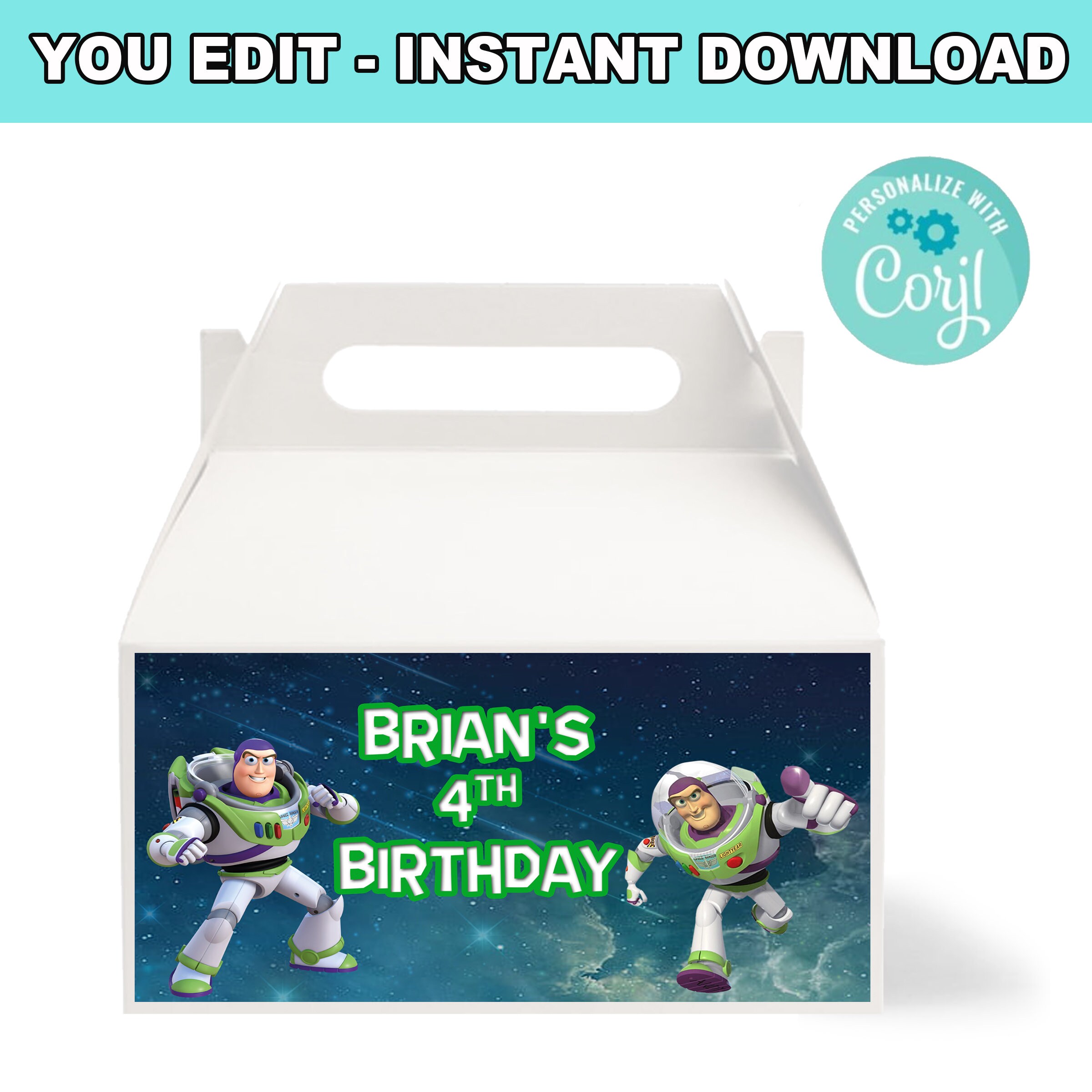 Buzz Lightyear Gable Box Label Self-editing Instant - Etsy