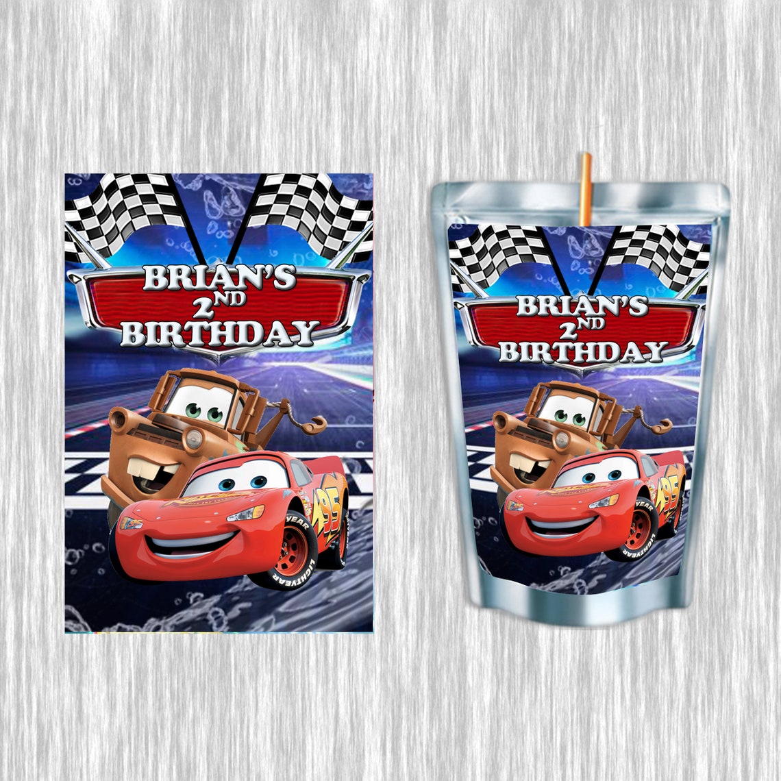 Cars Juice Pouch Label Sticker or Complete Custom Juice Pouches for ...