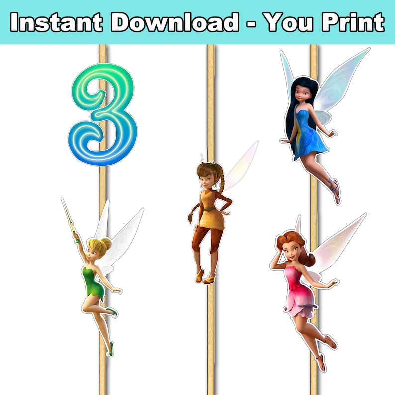 Tinker Bell Cake Topper Images Party Decoration YOU PRINT - Etsy
