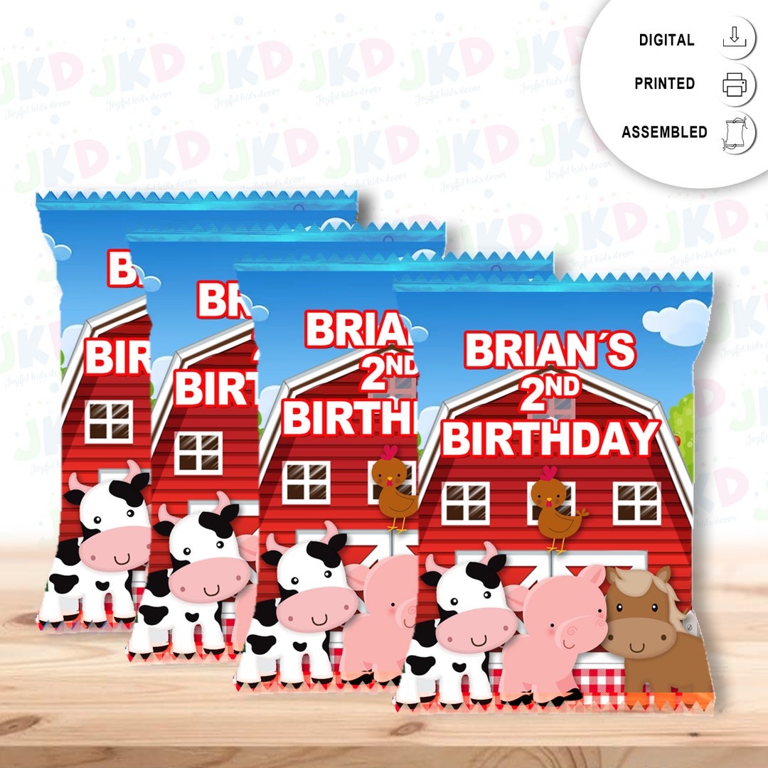 Farm Chip Bags Label for Kids Birthday Party Favor Decor, Stickers or ...