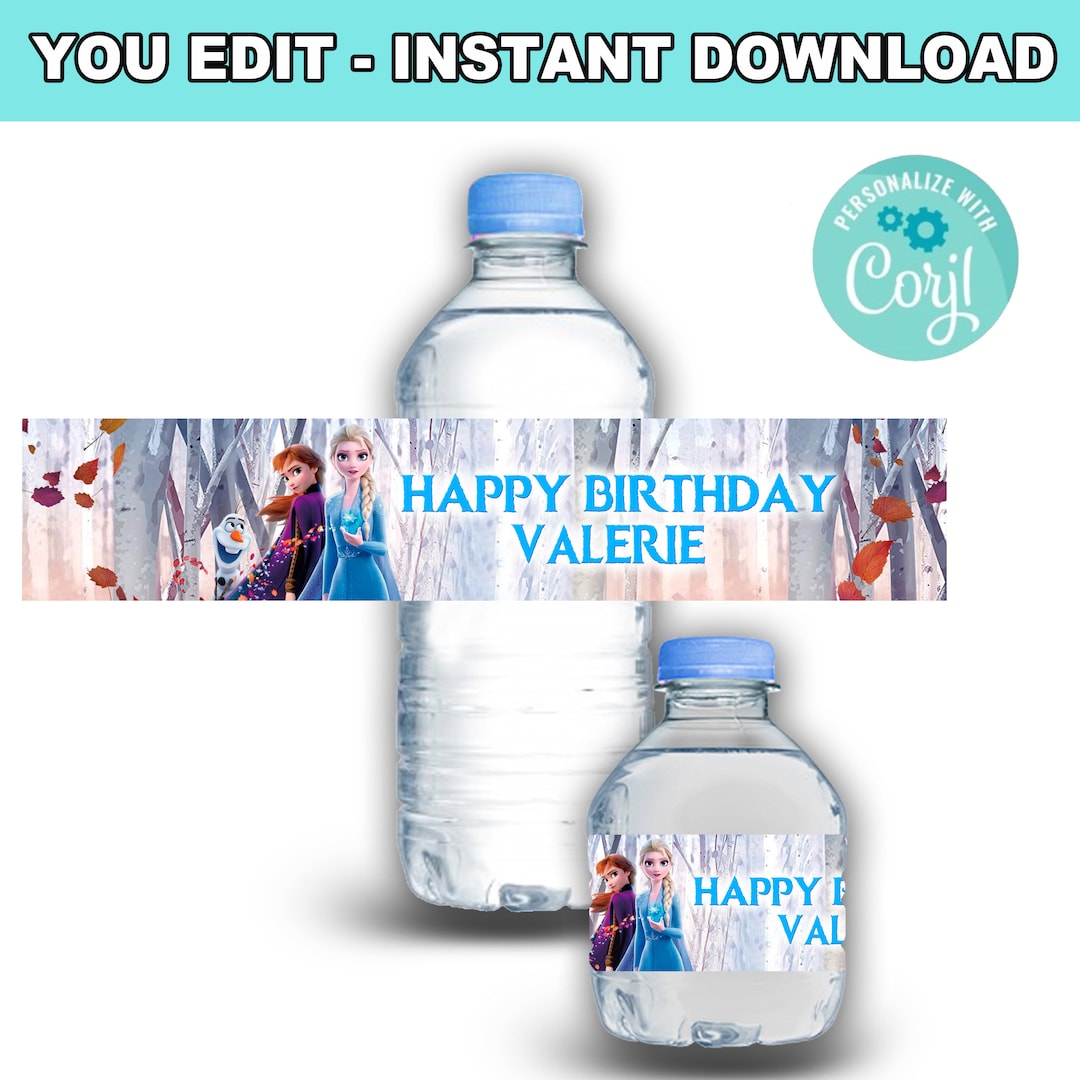 Frozen 2 Water Bottle Labels | Self-editable Instant Digital Download ...