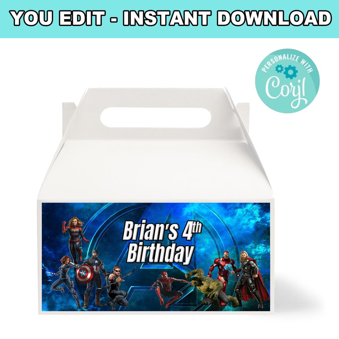Avengers Gable Box Label | Self-editing | Instant Download - Etsy