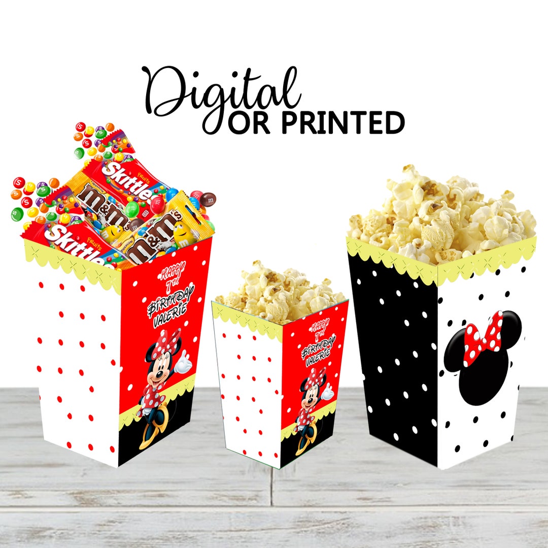 Minnie Mouse Popcorn Box for Birthday Party Candy Snack Favor - Digital ...