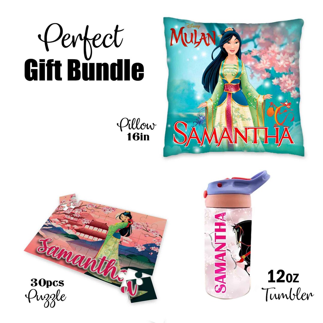 Mulan Gift Bundle for Kids Custom Name Puzzle 16in Pillow and 12oz ...