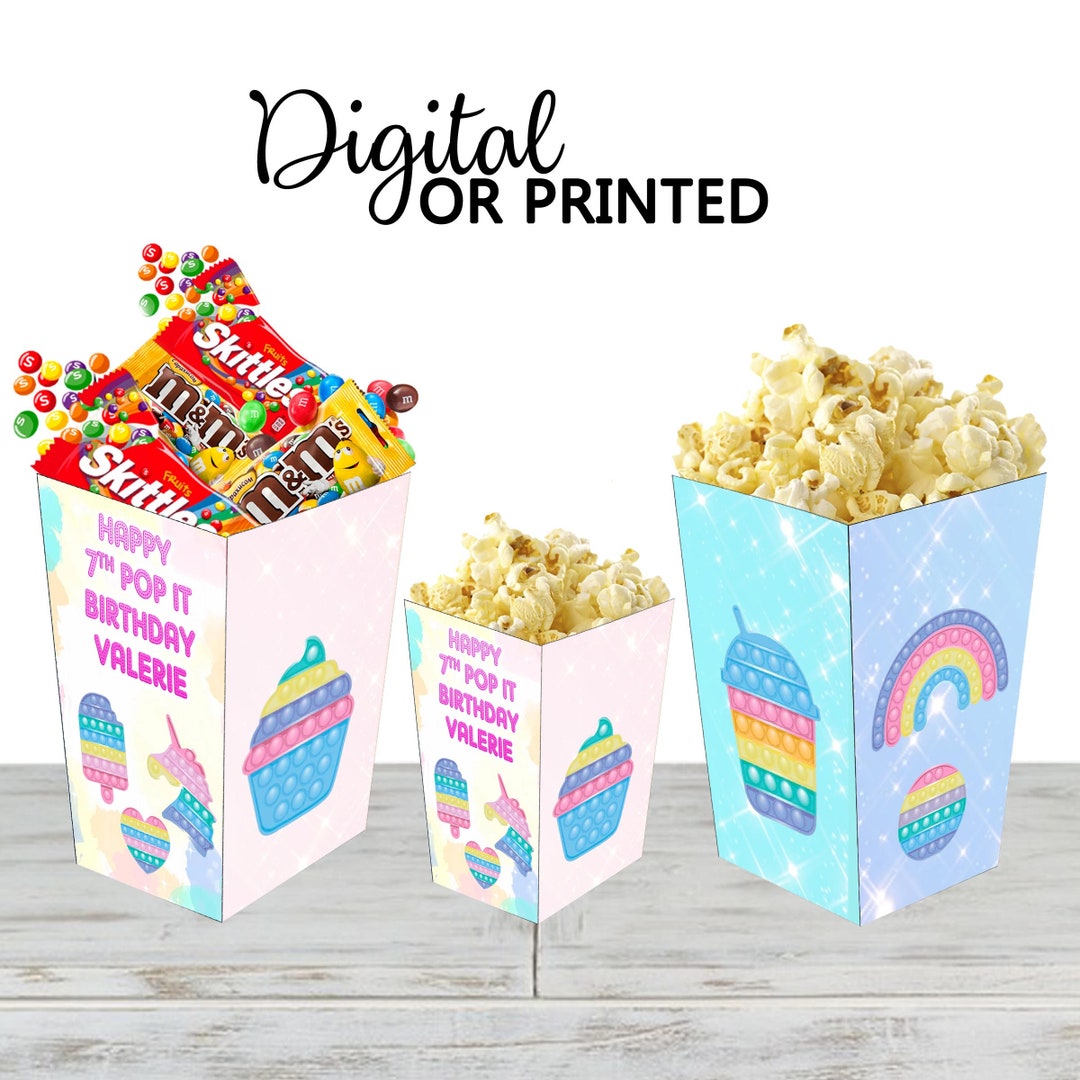 Pop It Popcorn Box for Birthday Party Candy Snack Favor Rainbow ...