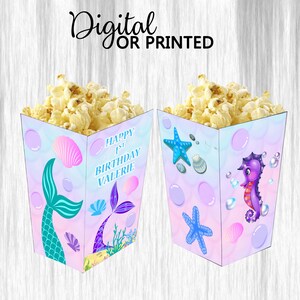 Mermaid Tail Popcorn Box for Birthday Party Candy Snack Favor - Digital ...