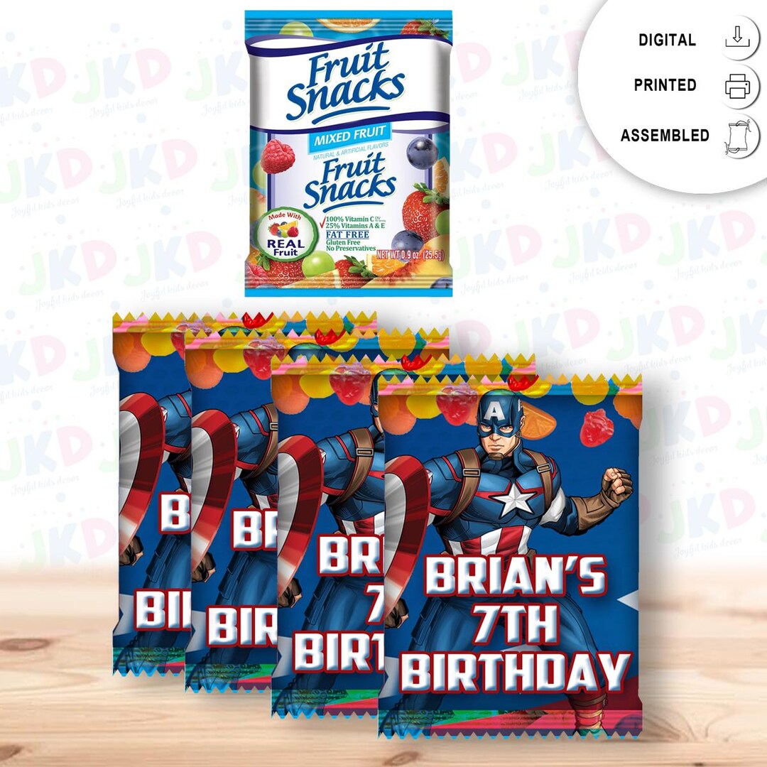 Captain America Fruit Snack Label Sticker for Kids Birthday Party Favor ...