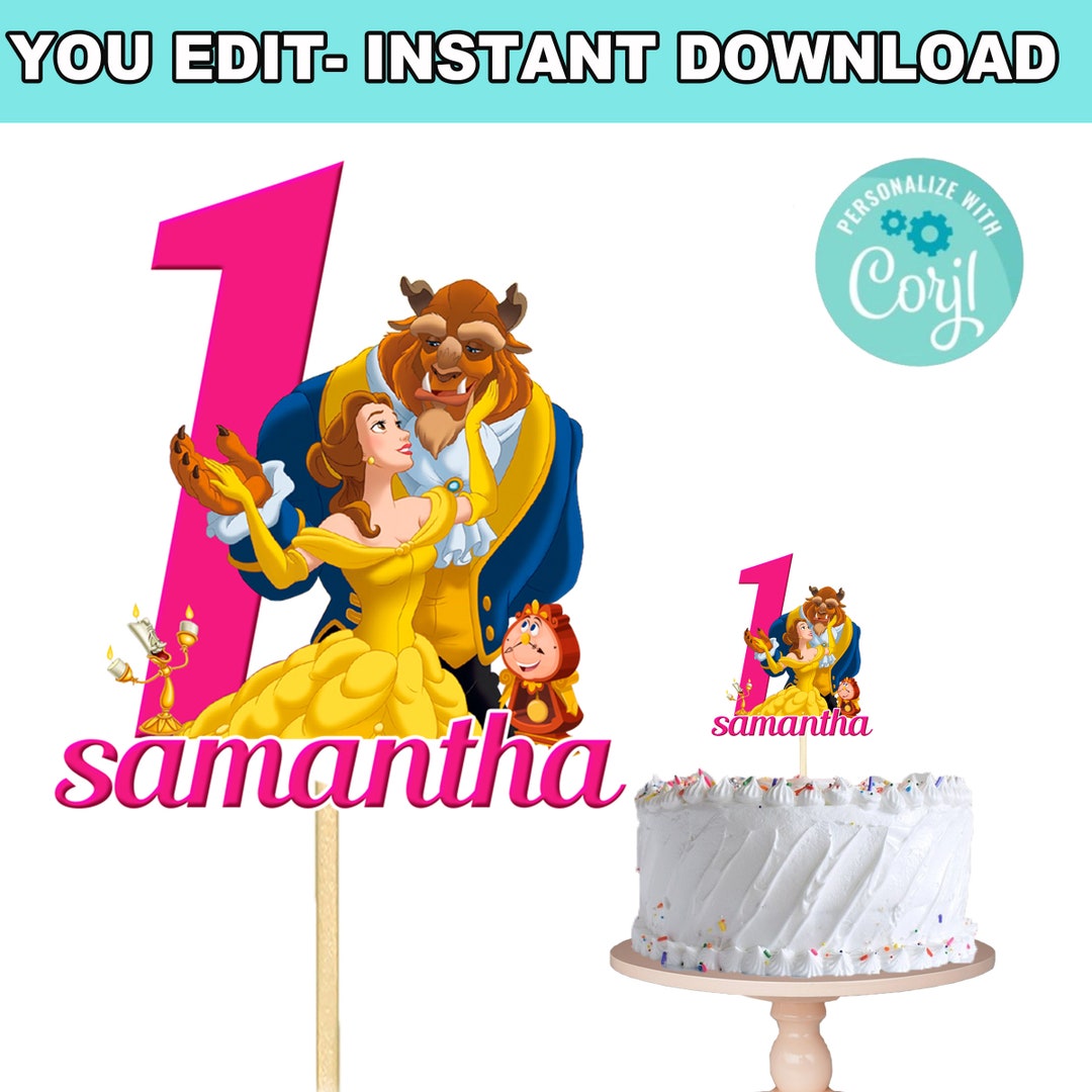 Beauty and the Beast Cake Topper | Self-editing | Instant Download - Etsy