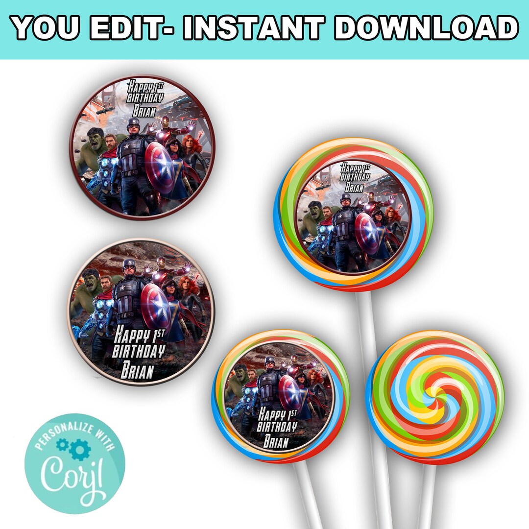 Avengers Round Stickers | Instant Download | Editable With Corjl ...