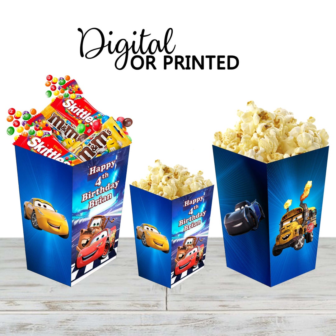 Cars Popcorn Box for Birthday Party Candy Snack Favor - Digital and ...