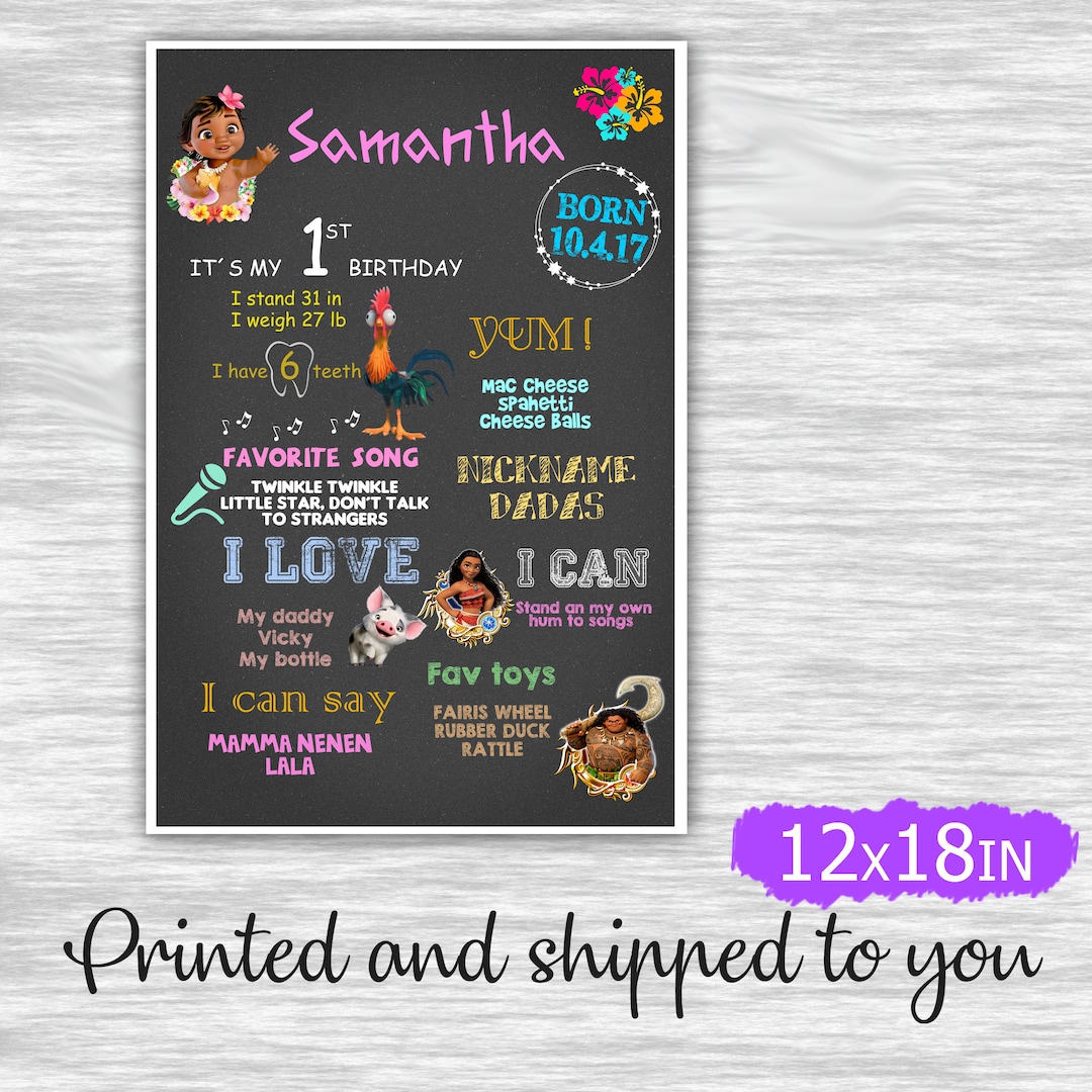 Baby Moana Birthday Chalkboard for Party Wall Decor - Hardcover 12x18in ...