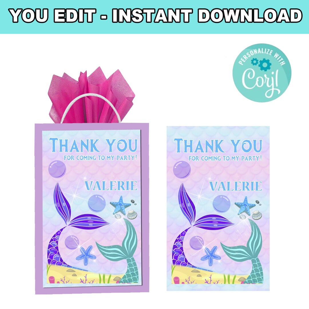 Mermaid Tail Gift Favor Bag Label | Self-editing | Instant Download - Etsy