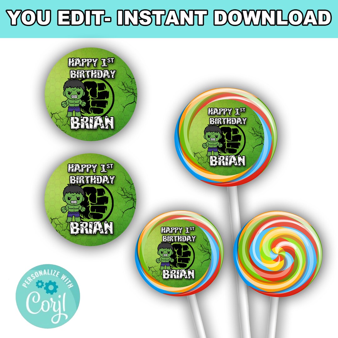 Baby Hulk Round Stickers | Instant Download | Editable With Corjl ...