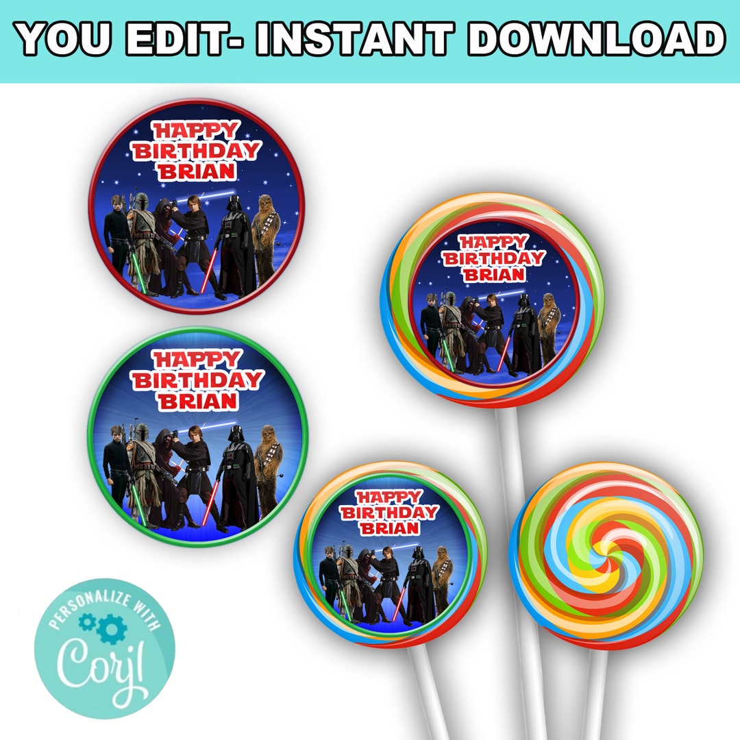 Star Wars Round Stickers | Instant Download | Editable With Corjl ...