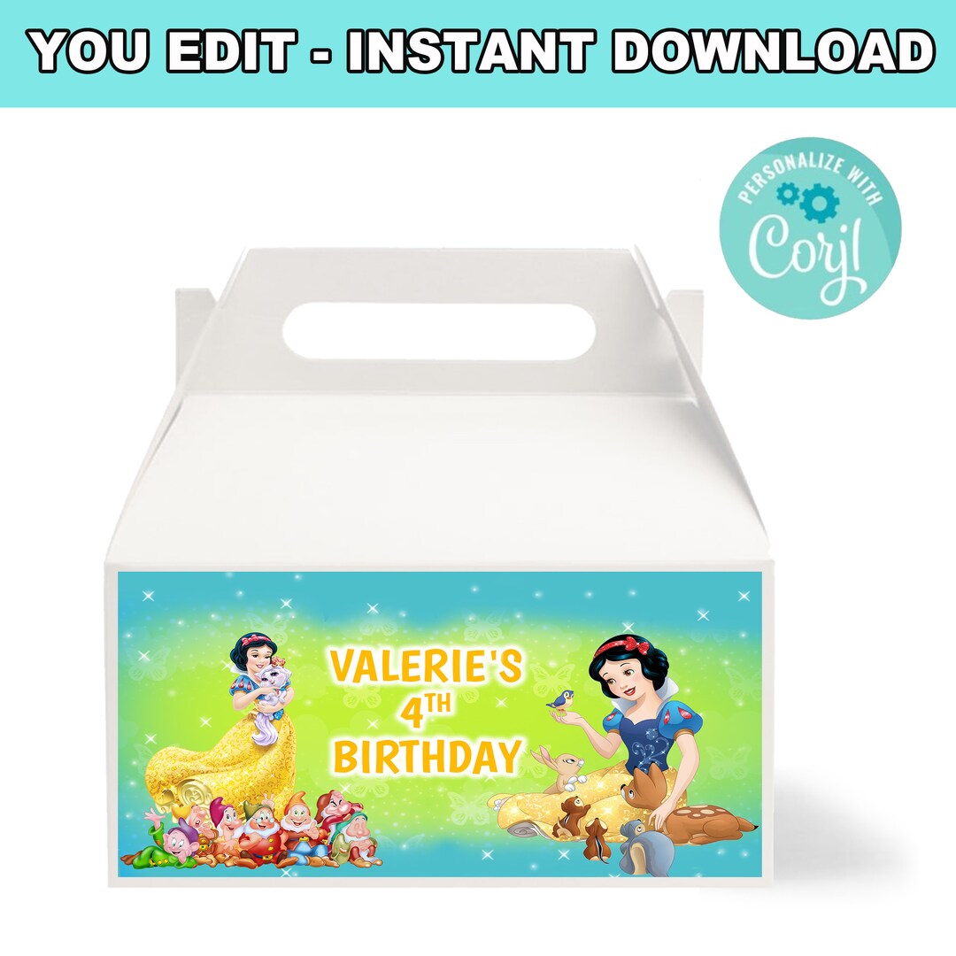 Snow White Gable Box Label | Self-editing | Instant Download - Etsy