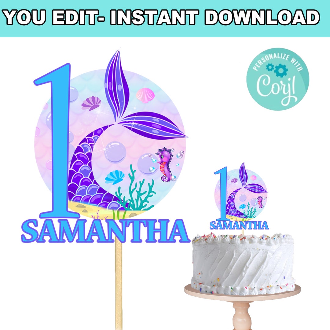 Mermaid Tail Cake Topper | Self-editing | Instant Download - Etsy