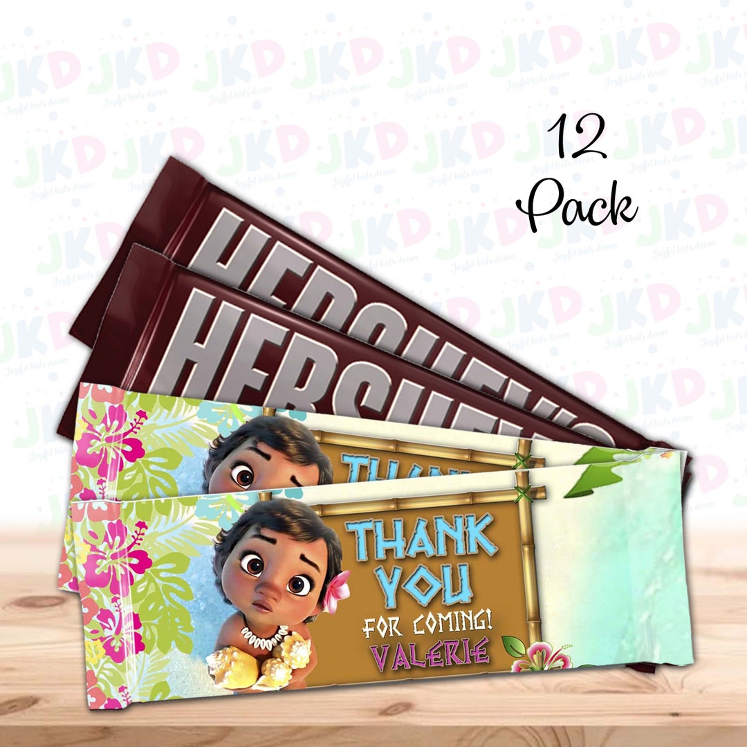 Baby Moana Candy Bar Labels for Party Decor Chocolate Birthday Favor 12 ...