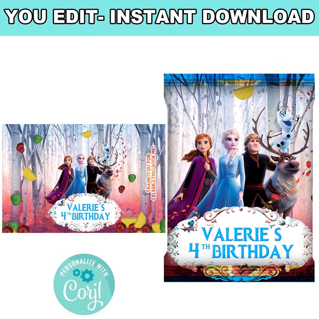 Frozen 2 Fruit Snack Wrapper Labels Instant Download Self-editable ...
