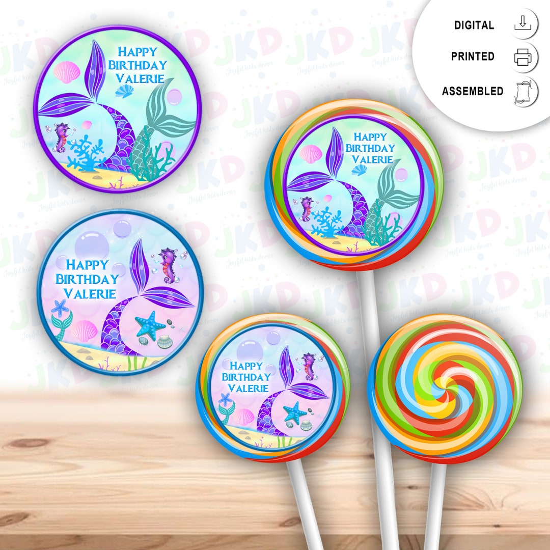 Mermaid Tail Stickers for Birthday Party Decor Lollipops Candy Favors ...