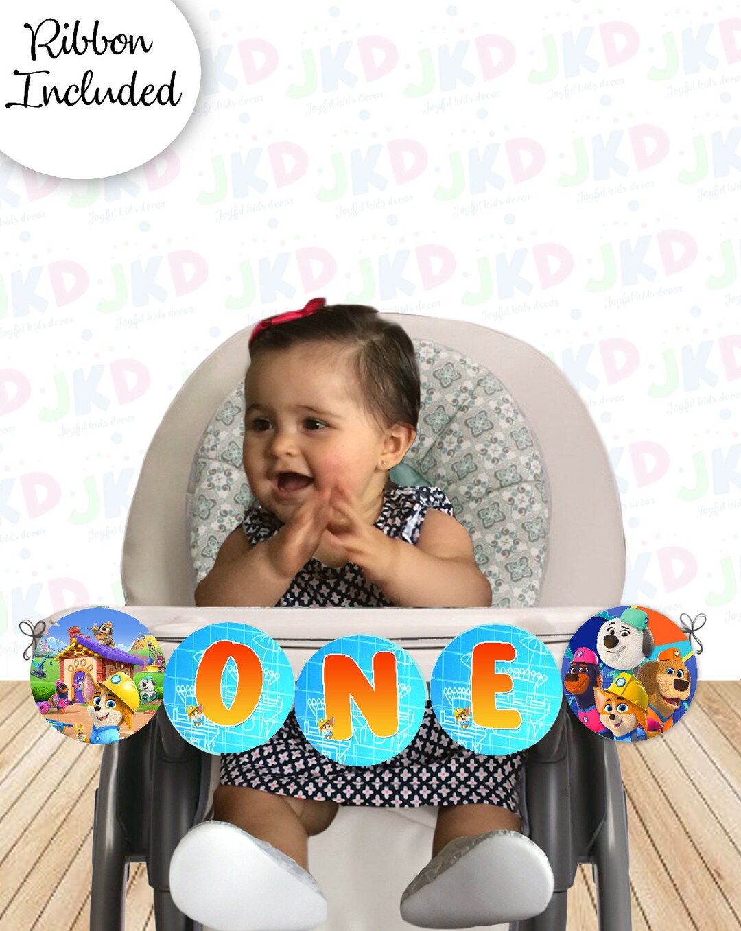 Pupstruction First Birthday Banner for Baby High Chair With Ribbon ...