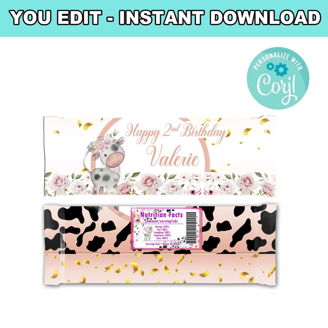 Cow Candy Bar Labels | Self-editing | Instant Download - Etsy