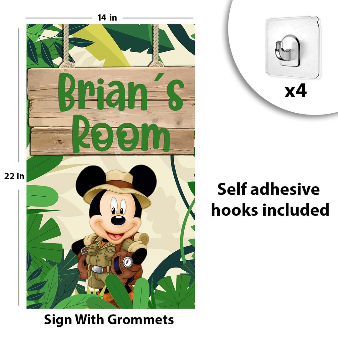 Mickey Mouse Safari Sign Room Door Nursery Decor Gift for Boy Girl ...