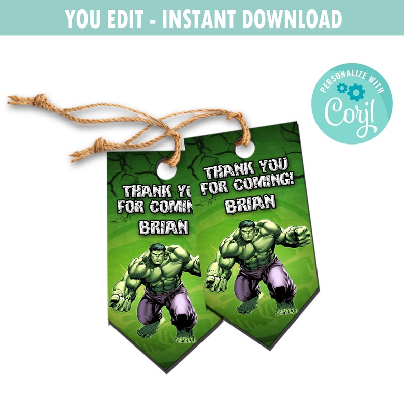 Hulk Favor Tags Instant Digital Download Self-editing - Etsy