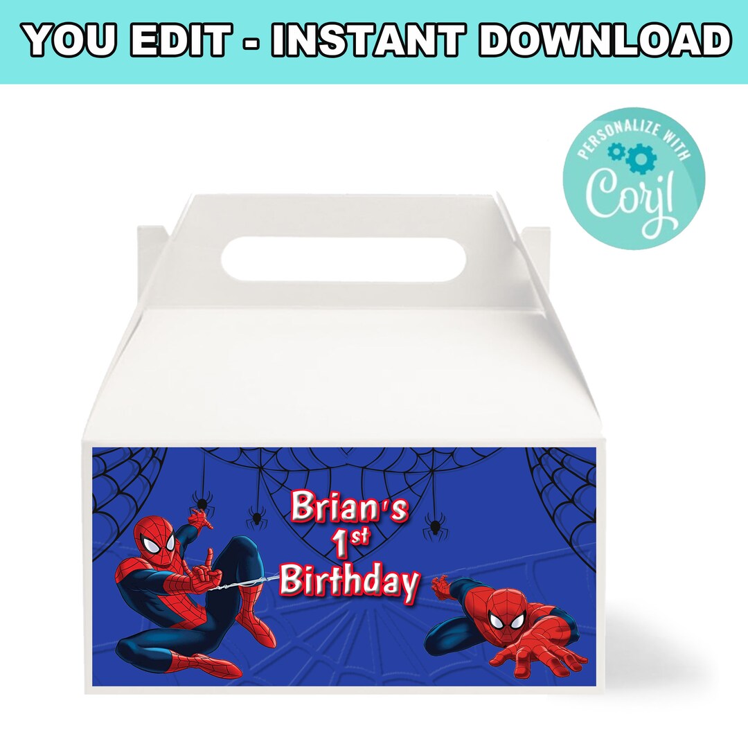 Spiderman Gable Box Label | Self-editing | Instant Download - Etsy