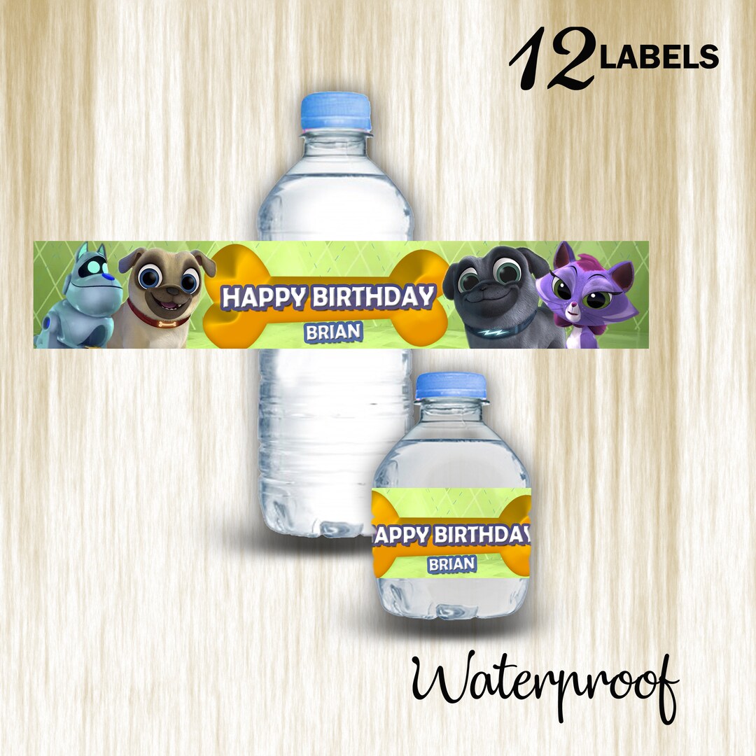 Puppy Dog Pals Bottle Water Labels Waterproof Stickers for Kids ...