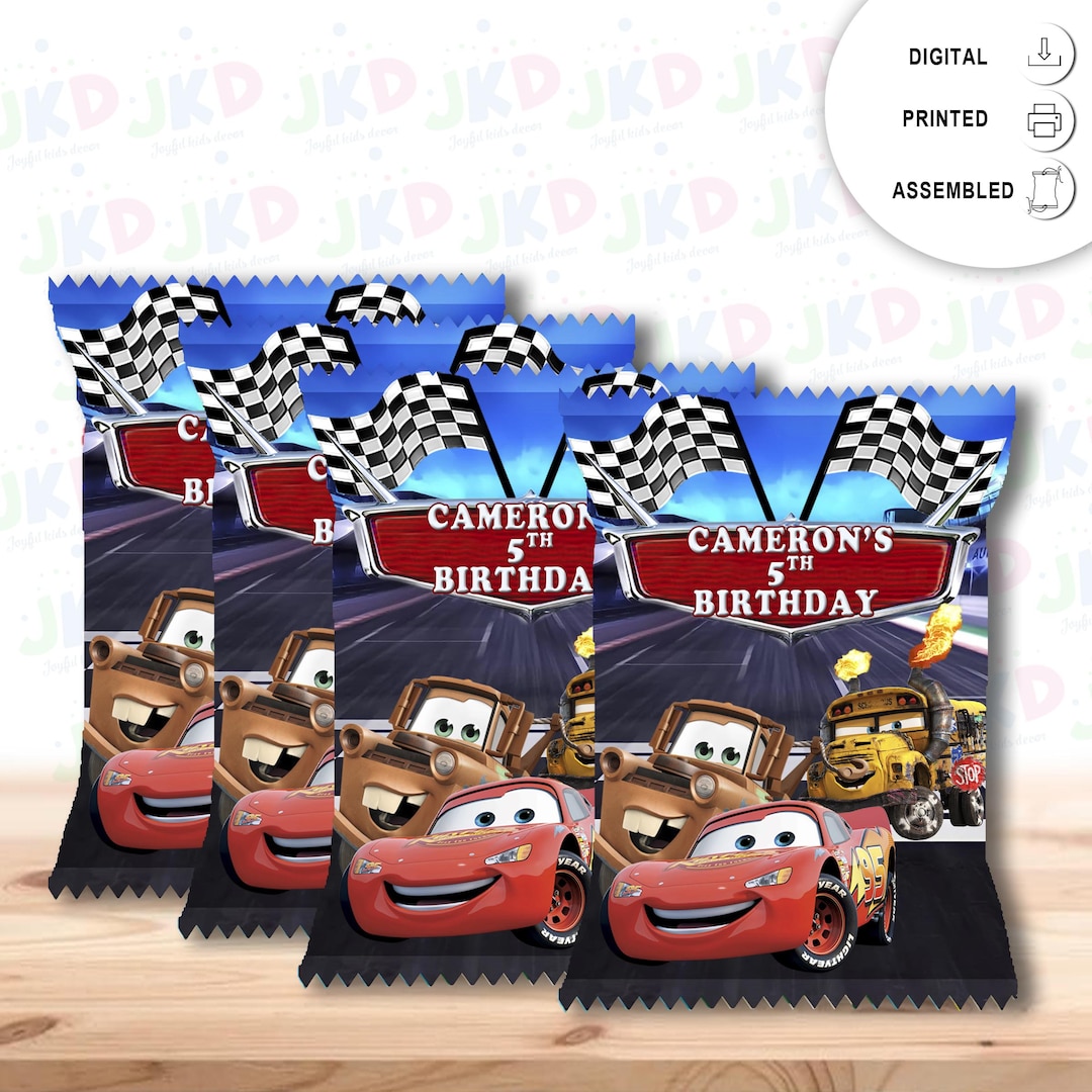 Cars Chip Bags Label for Kids Birthday Party Favor Decor, Stickers or ...