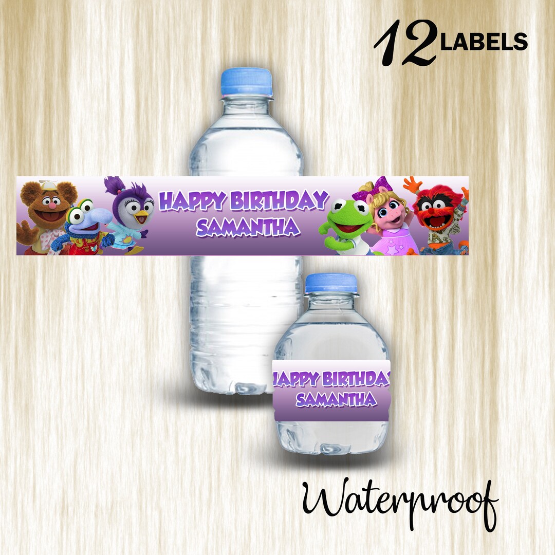 Muppet Babies Bottle Water Labels Waterproof Stickers for Kids Birthday ...