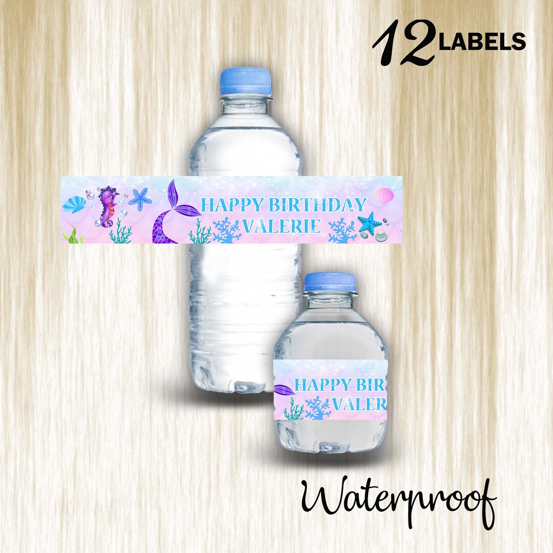 Mermaid Tail Bottle Water Labels Waterproof Stickers for Kids Birthday ...