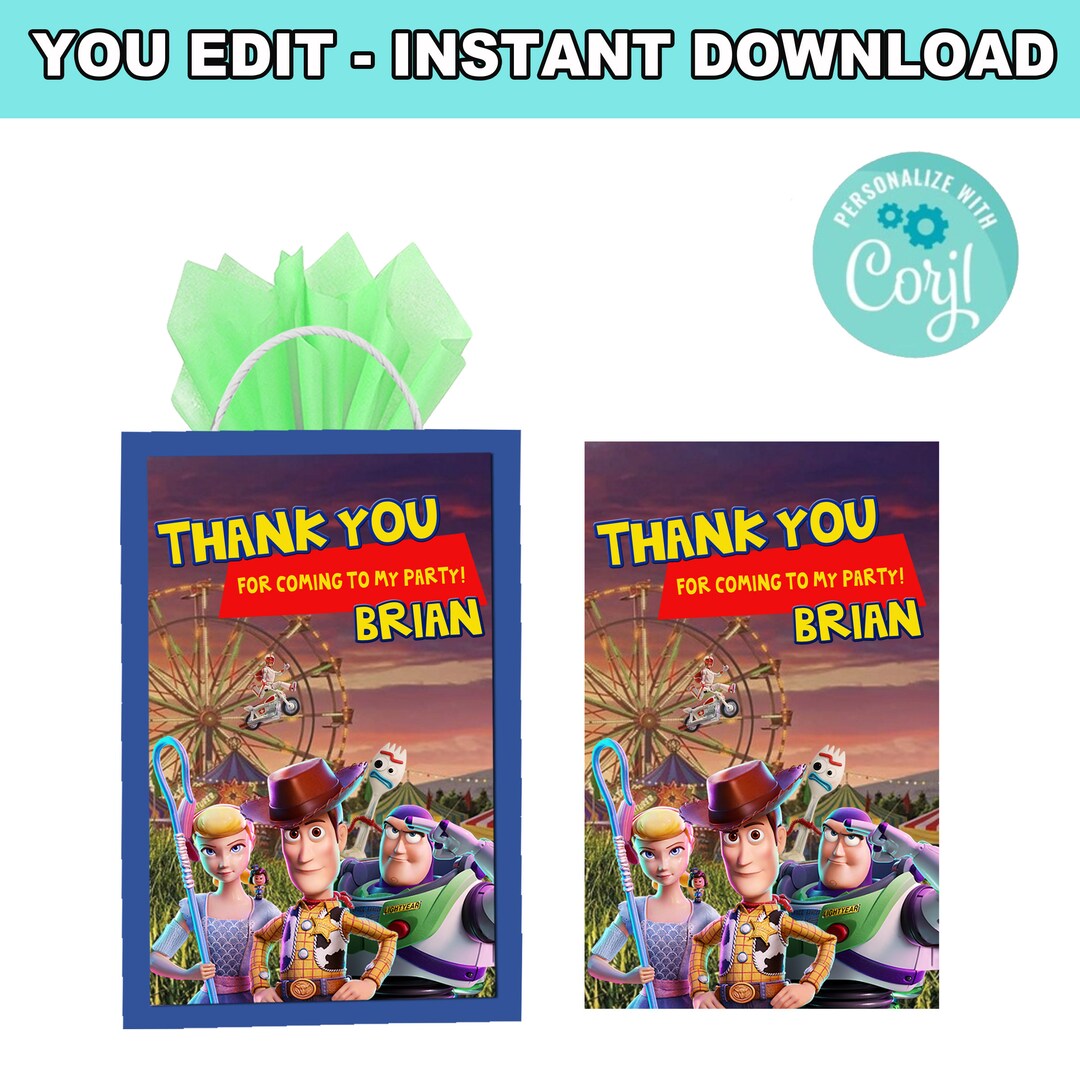 Toy Story Gift Favor Bag Label | Self-editing | Instant Download - Etsy