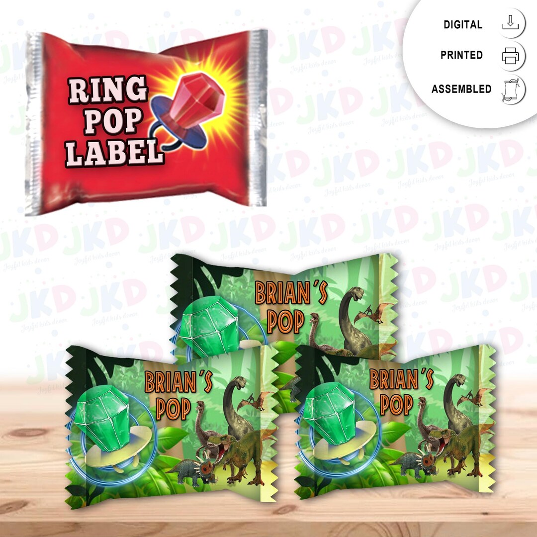 Dinosaurs Ring Pop Label Sticker for Birthday Party Candy Favor ...