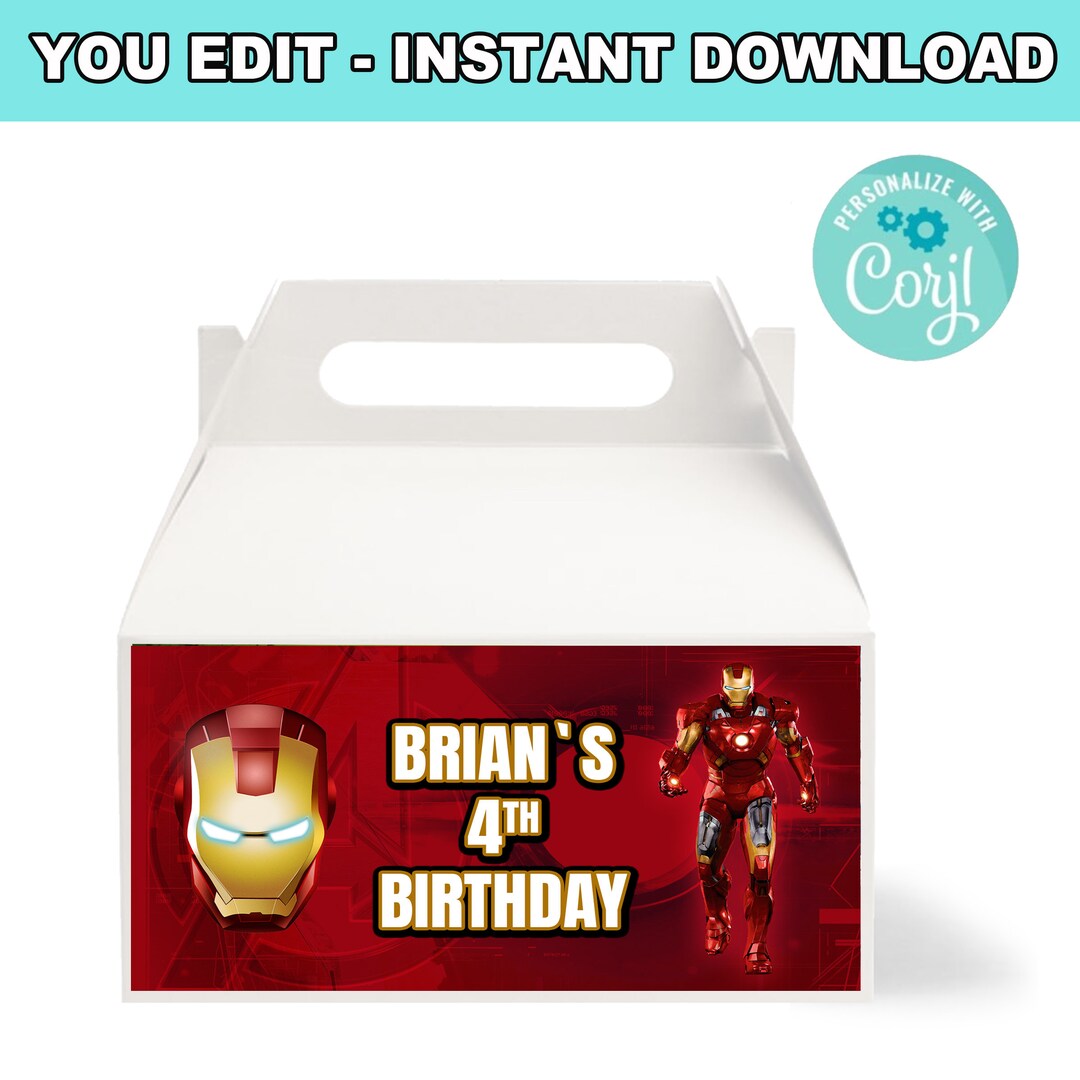 Iron Man Gable Box Label | Self-editing | Instant Download - Etsy