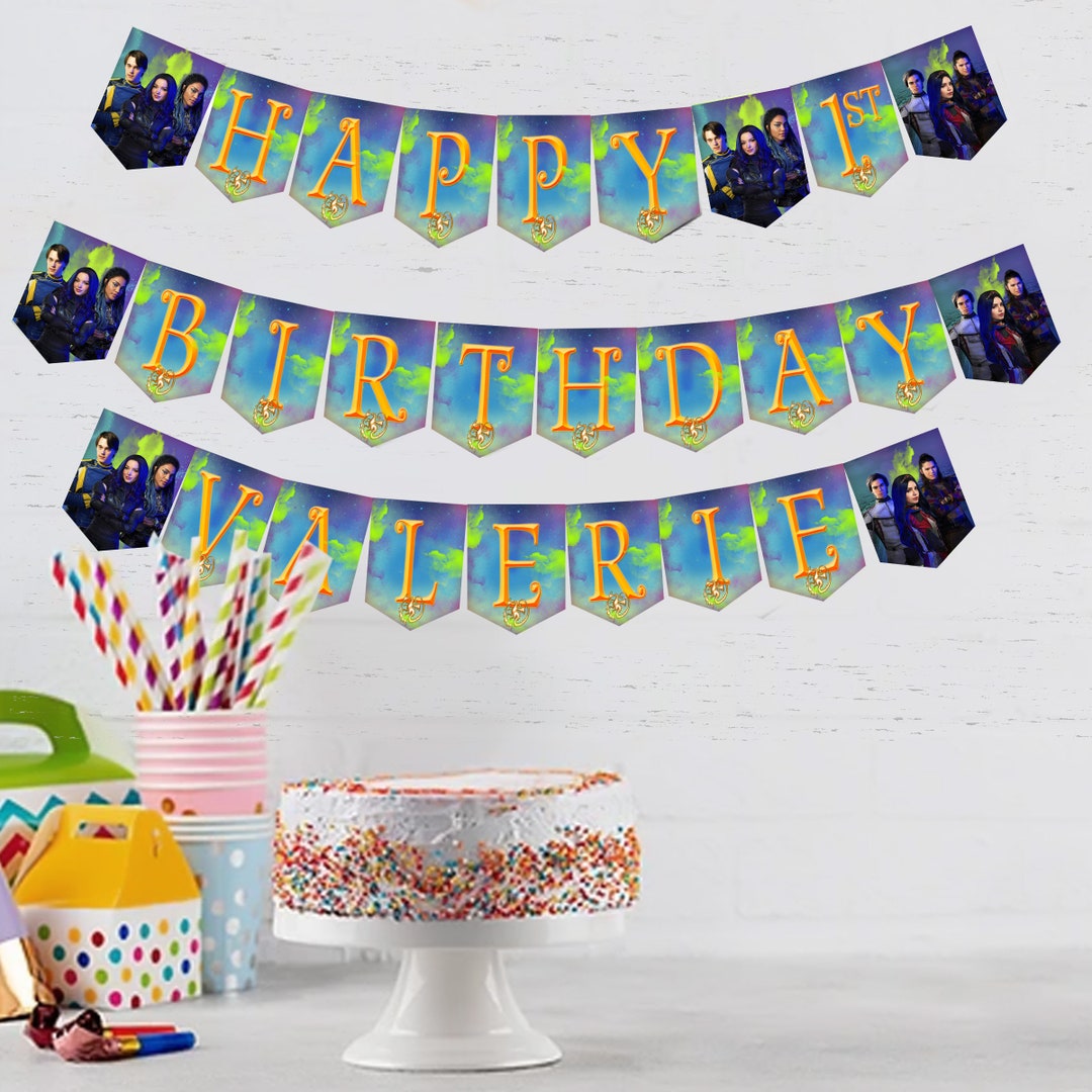 Descendants Birthday Banner for Wall Party Decor Customized With Ribbon ...