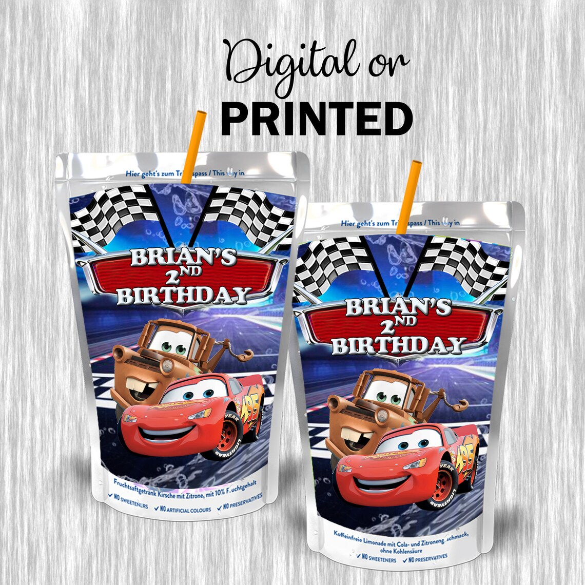 Cars Juice Pouch Label Sticker or Complete Custom Juice Pouches for ...
