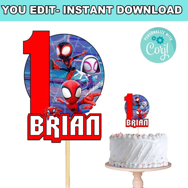 Spidey Cake Topper | Self-editing | Instant Download - Etsy Canada