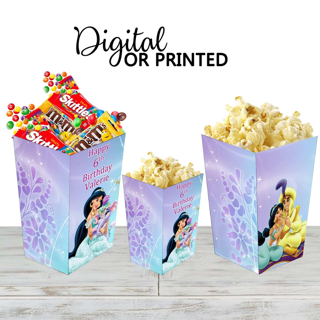 Jasmine Popcorn Box for Birthday Party Candy Snack Favor - Digital and ...