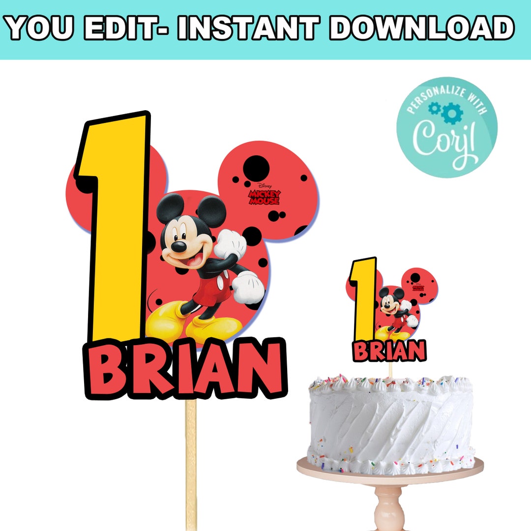 Mickey Mouse Cake Topper | Self-editing | Instant Download - Etsy