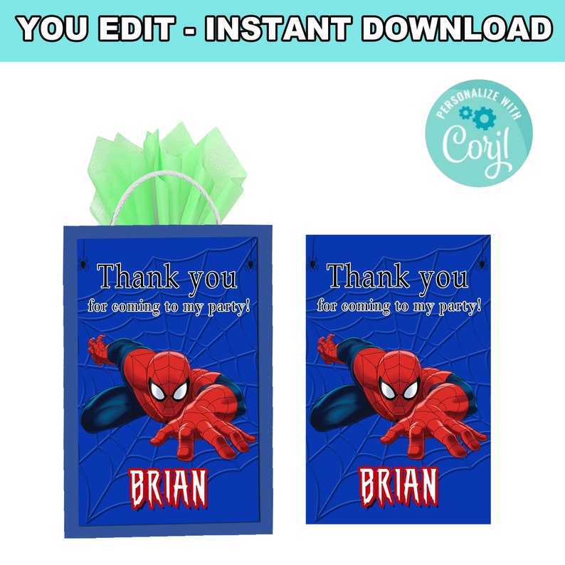 Spiderman Gift Favor Bag Label | Self-editing | Instant Download - Etsy