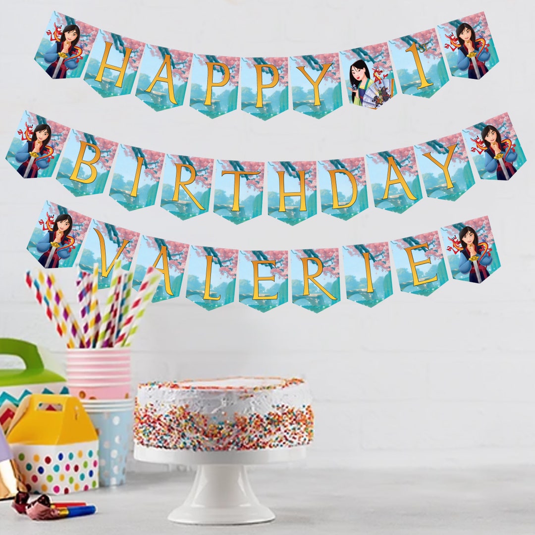 Mulan Birthday Banner for Wall Party Decor Customized With Ribbon ...