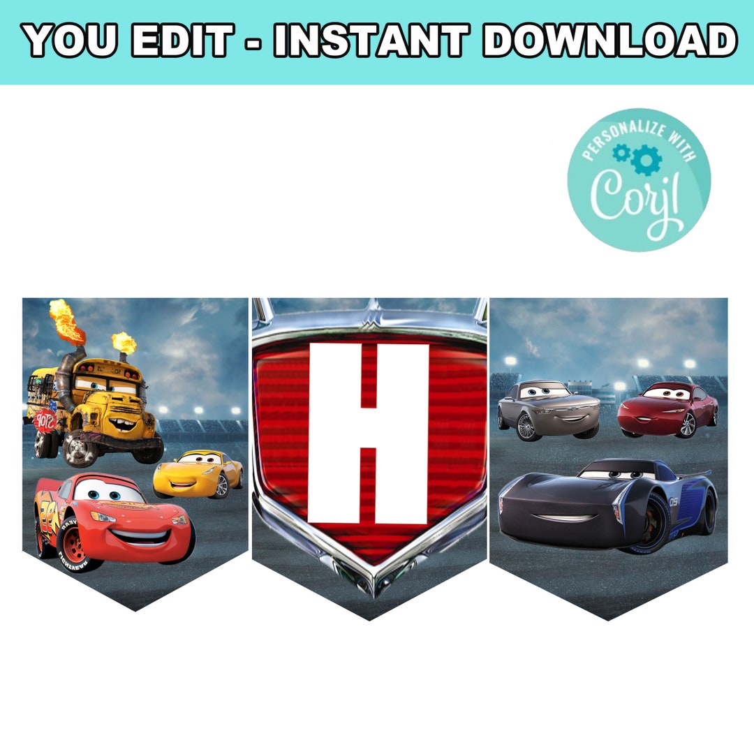 Cars Birthday Banner | Customizable With Corjl | DIY 5x7in Flags - Etsy