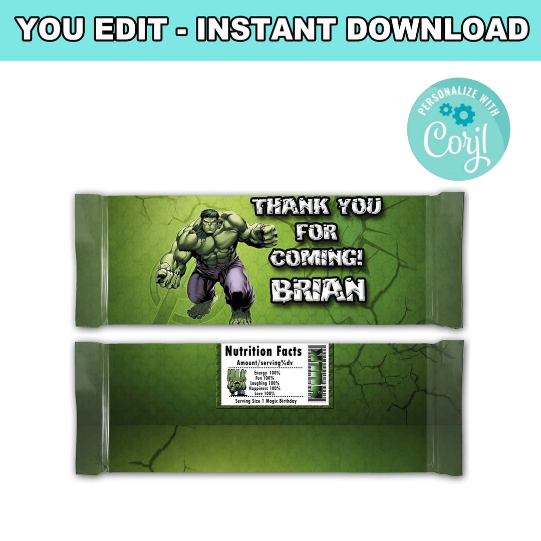 Hulk Candy Bar Labels | Self-editing | Instant Download - Etsy