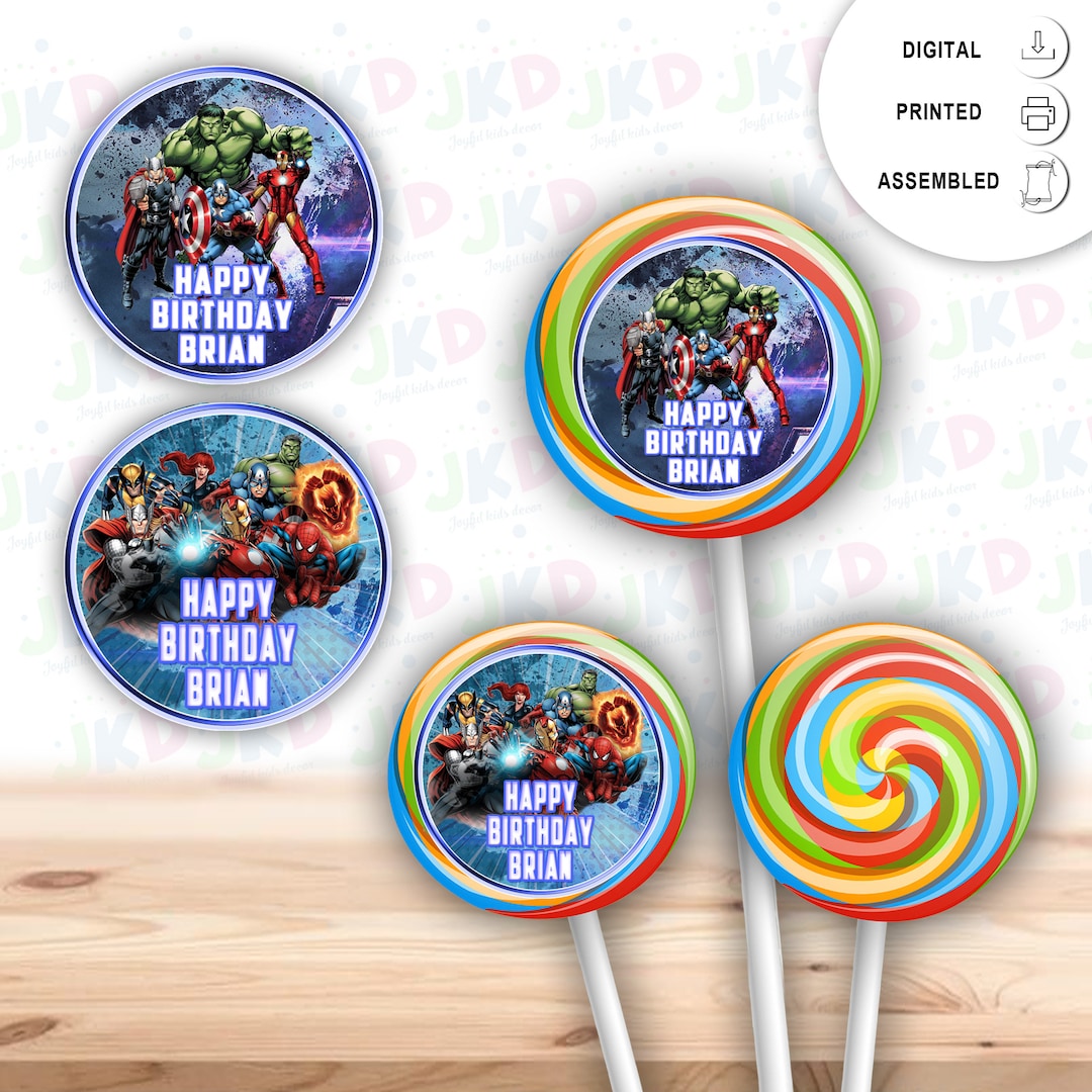 Avengers Stickers for Birthday Party Decor Lollipops Candy Favors| 12 ...