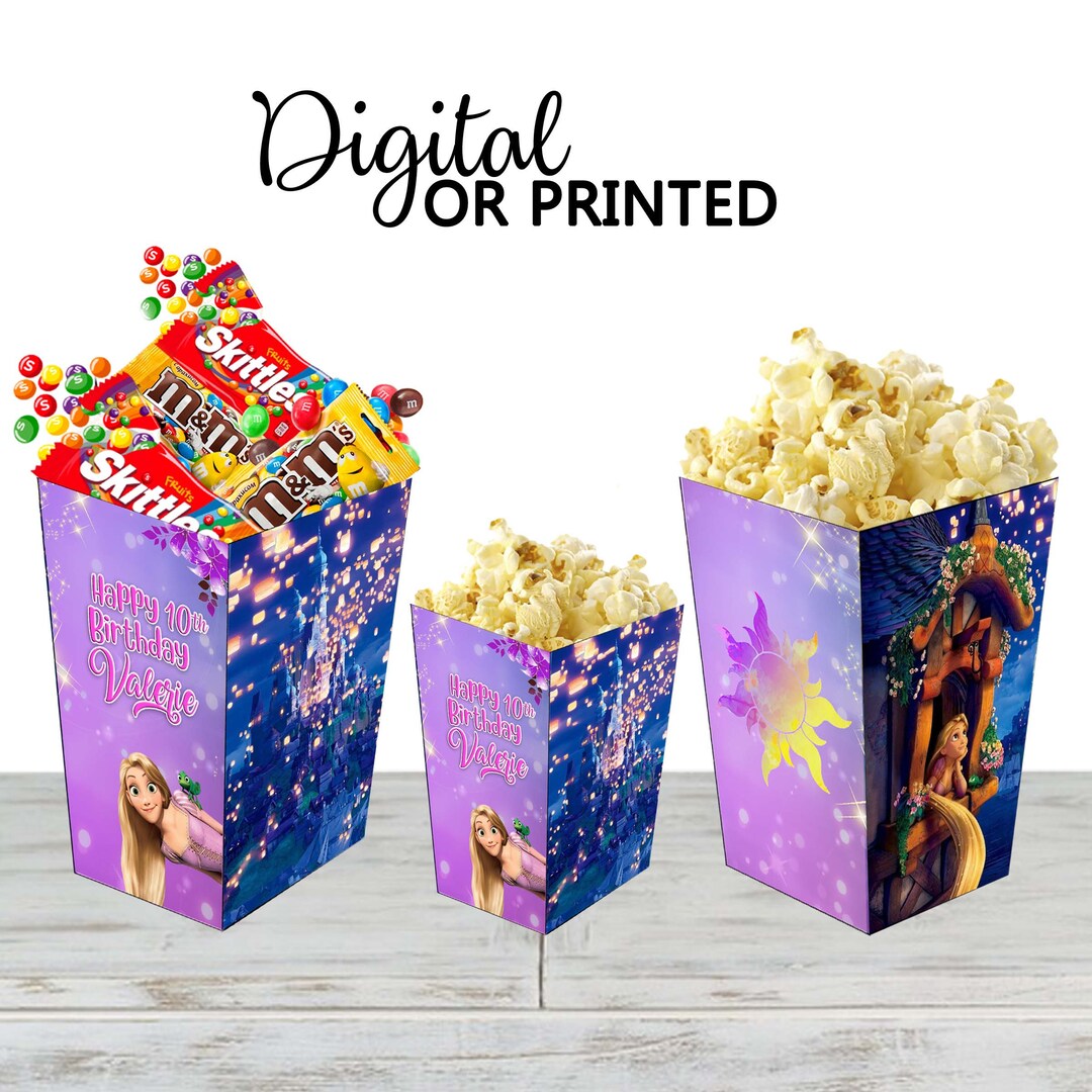 Tangled Popcorn Box for Birthday Party Candy Snack Favor - Digital and ...