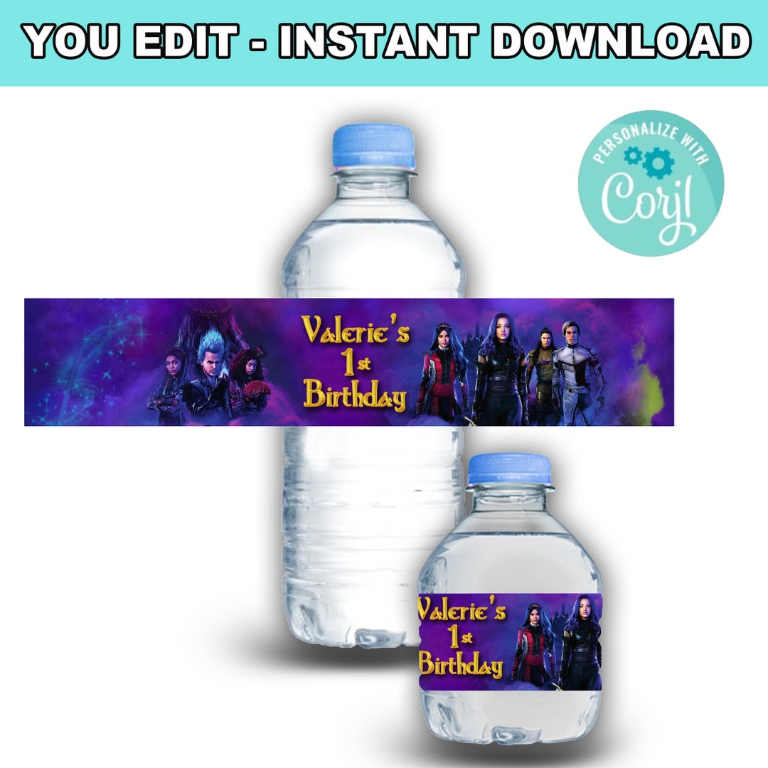 Descendants Water Bottle Labels | Self-editable Instant Digital ...