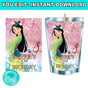 Mulan Digital Juice Pouch Labels Instant Download Self-editable Custom ...